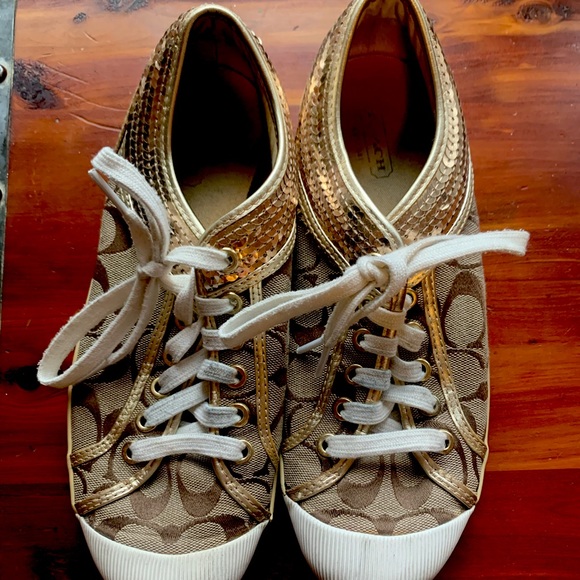 Coach | Shoes | Coach Gold Sequin Sneakers | Poshmark